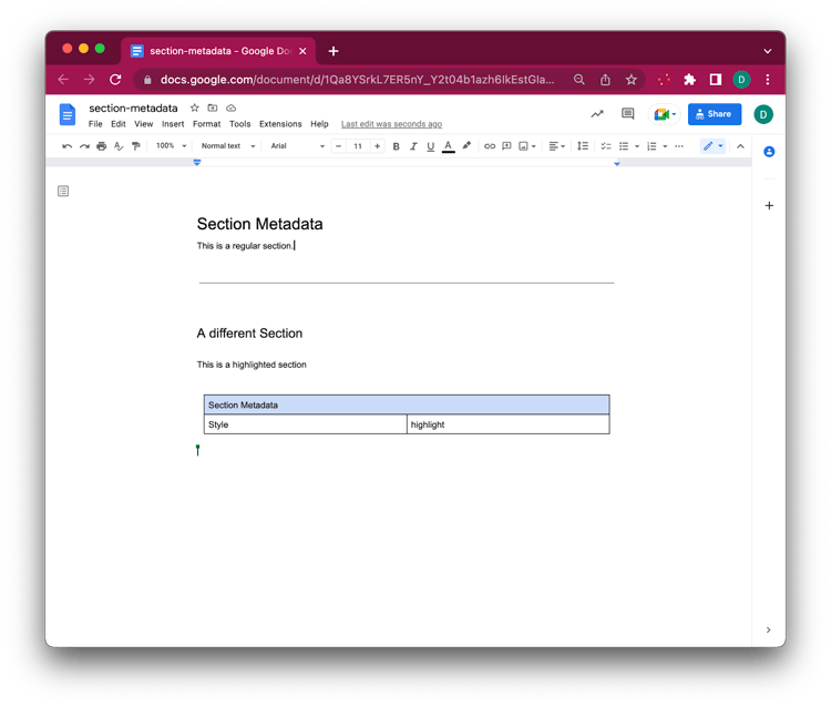 Section Metadata (Block)