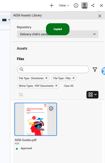 Adobe Experience Manager Assets Sidekick Plugin